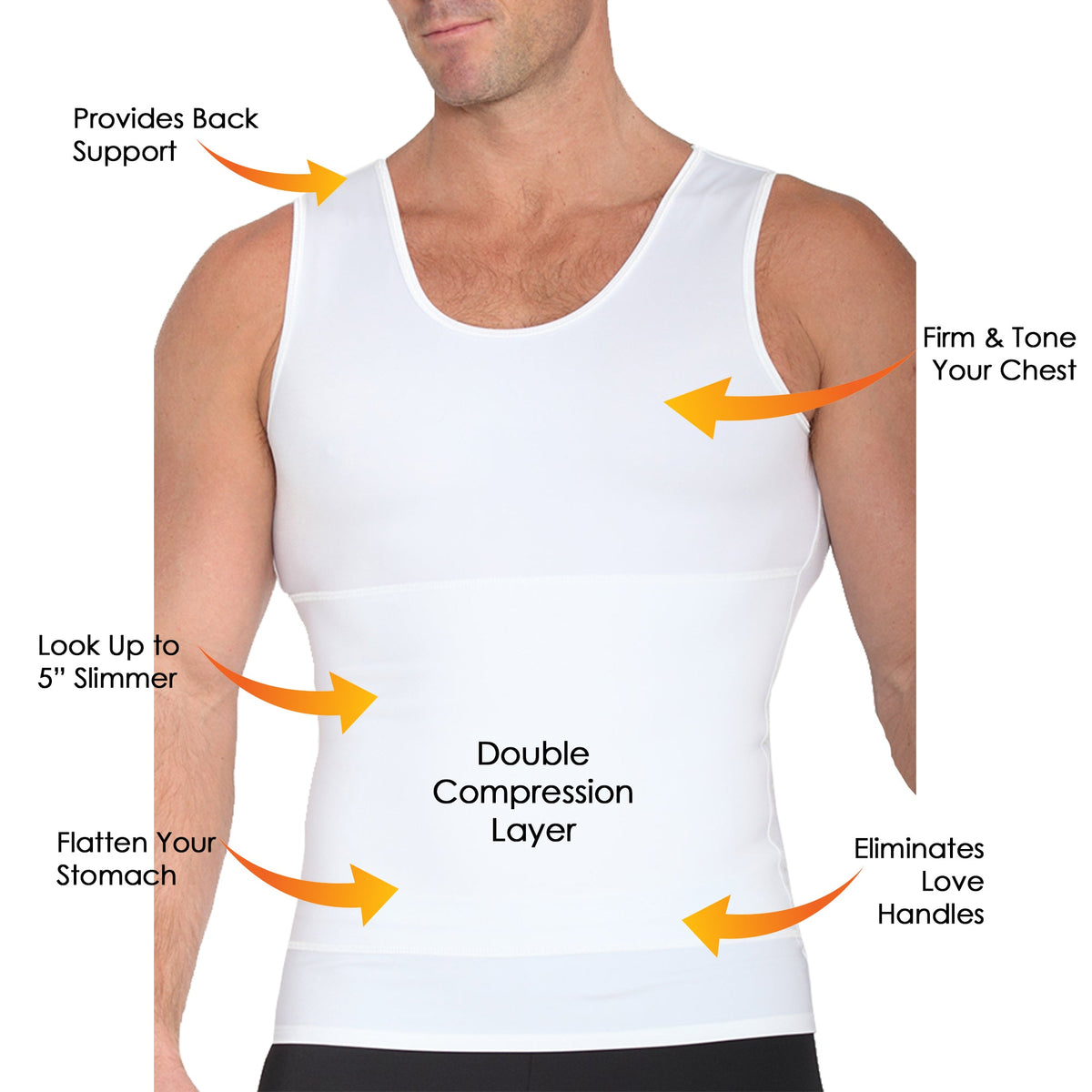 Insta Slim mens Sleeveless Compression Muscle Tank Front Panel Belt